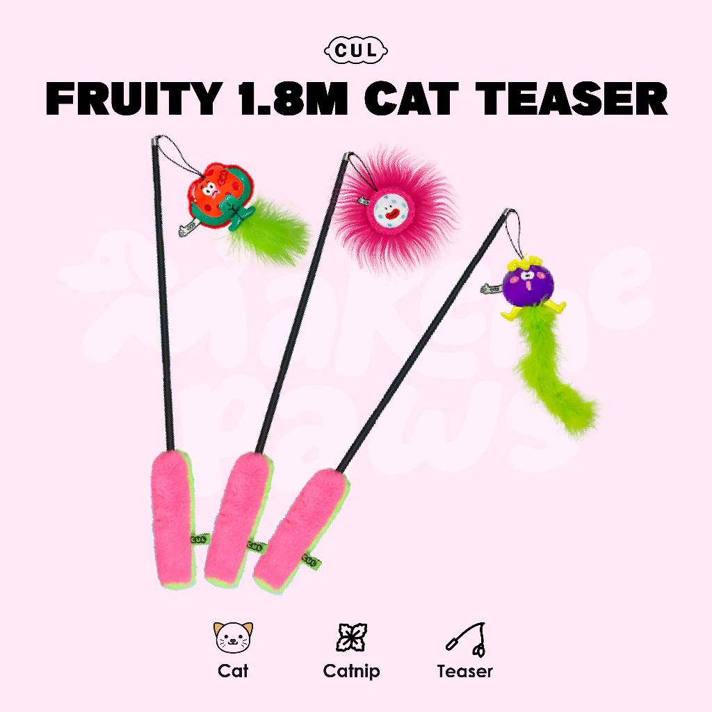 1.8m Cat Teaser Fruit Set ไม้ตกแมวยืดหดได้ คอลเลคชั่นผลไม้ เหยื่อมีแคทน ...
