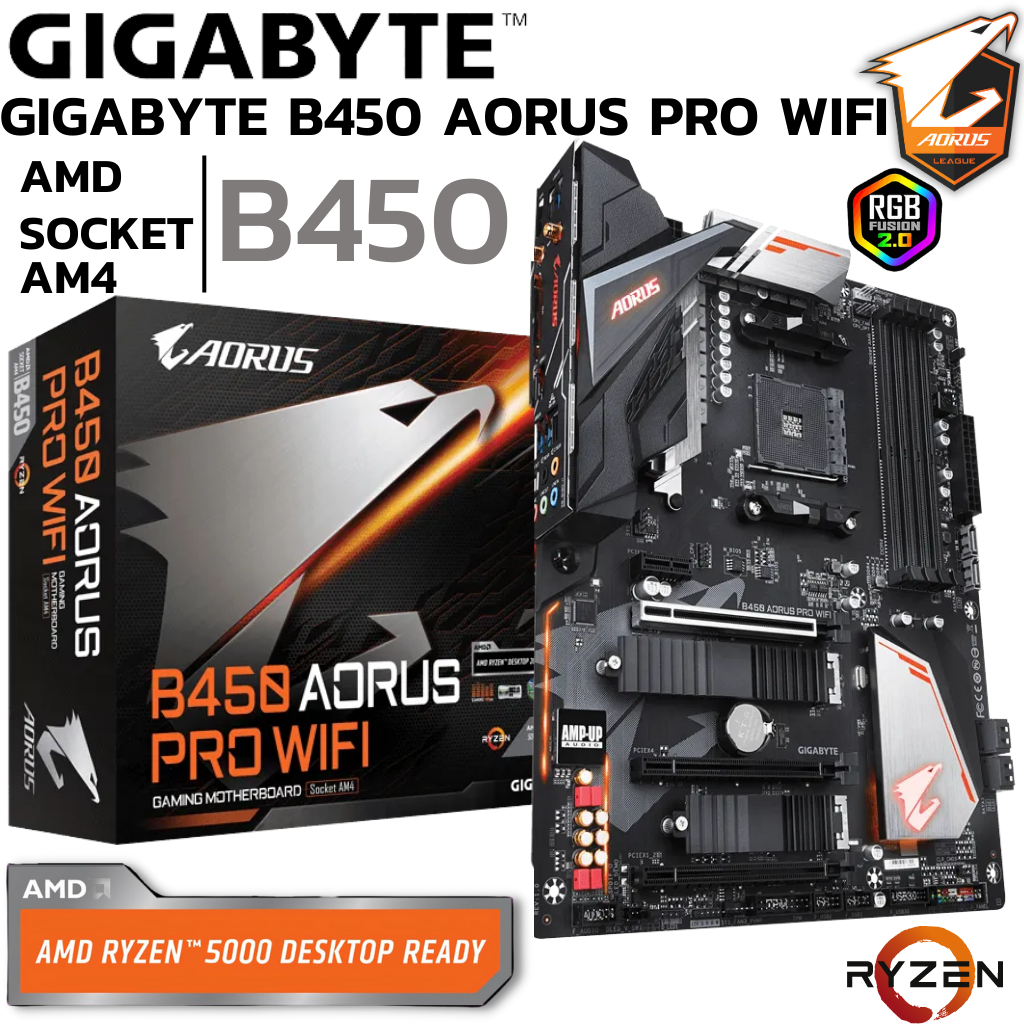 MAINBOARD (เมนบอร์ด) AM4 GIGABYTE B450 AORUS PRO WIFI DDR4 Support 5000 Series | Shopee Thailand