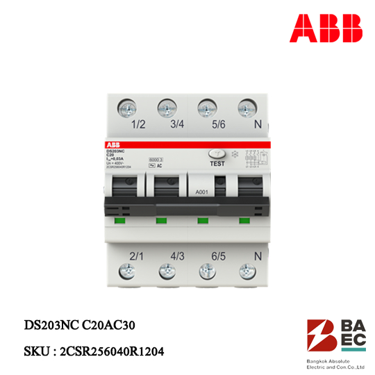 ABB DS203NC C20 AC30 Residual Current Circuit Breaker with Overcurrent Protection | Shopee Thailand