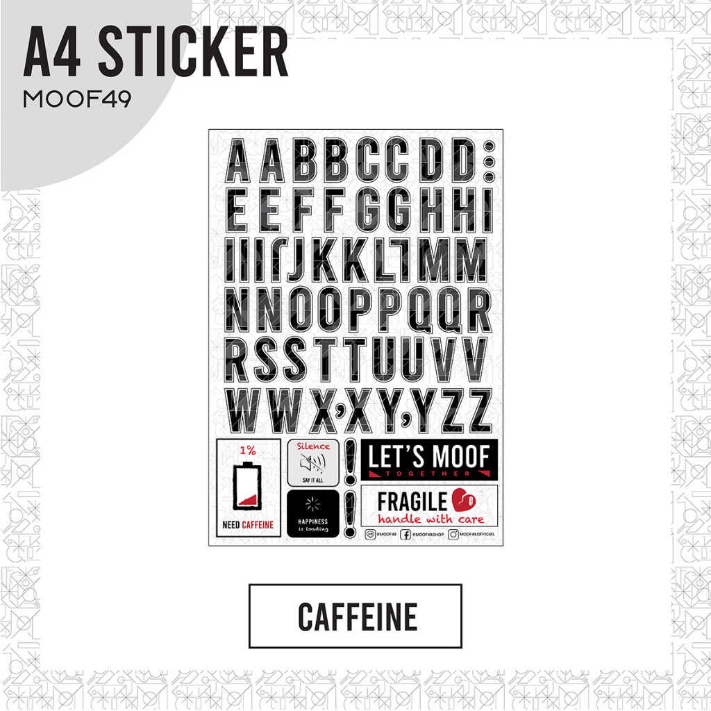 MOOF49 Caffeine Sticker - สติกเกอร์ ขนาด A4 Waterproof กันน้ำ ไม่ทิ้ง ...