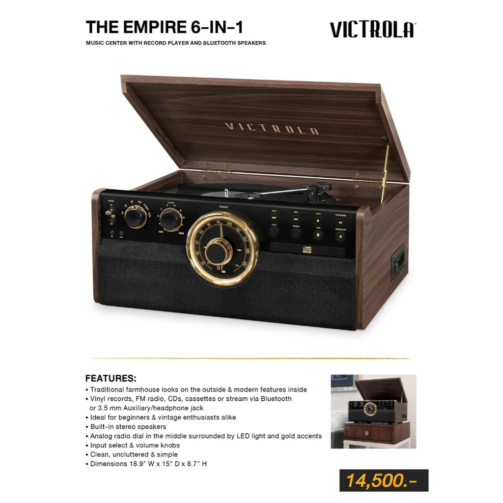 Victrola Empire 6-IN-1 เครื่องเล่นแผ่นเสียง Bluetooth แบบ 6-in-1 รองรับ ...