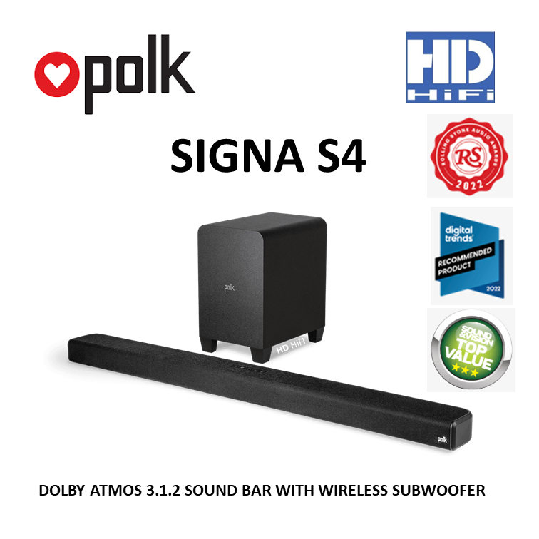Polk SIGNA S4 DOLBY ATMOS 3.1.2 SOUND BAR WITH WIRELESS SUBWOOFER ...