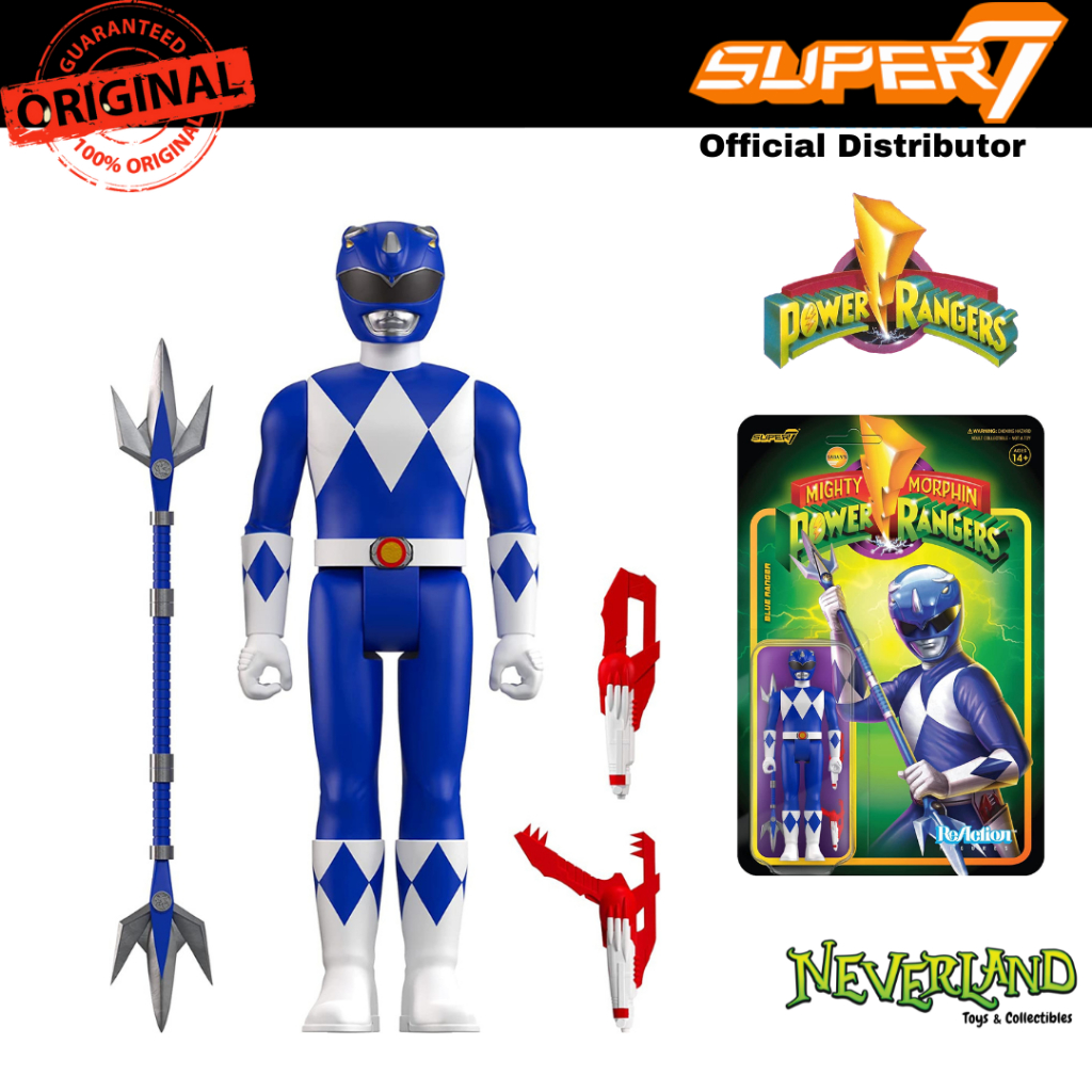 Super7 Mighty Morphin Power Rangers Blue Ranger Wave 3 Reaction Figure ...