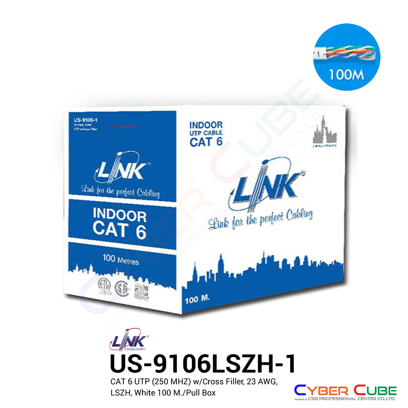 LINK US-9106LSZH-1 CAT 6 UTP (250 MHZ)w/Cross Filler, 23 AWG, LSZH, White( 100 M./Pull Box )/สาย ...