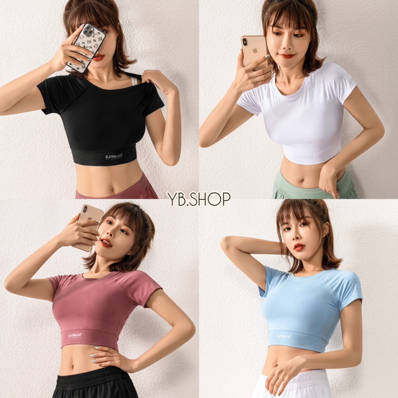 YB.Shop#s806 เสื้อออกกำลังกายผู้หญิง ทรงครอป เข้ารูป แขนสั้น ผ้ายืด | Shopee Thailand