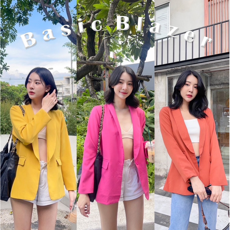 Blazer basic เบลเซอร์ทรงสูท เสื้อสูทแขนยาวคอปกมน สีพื้น | Shopee Thailand
