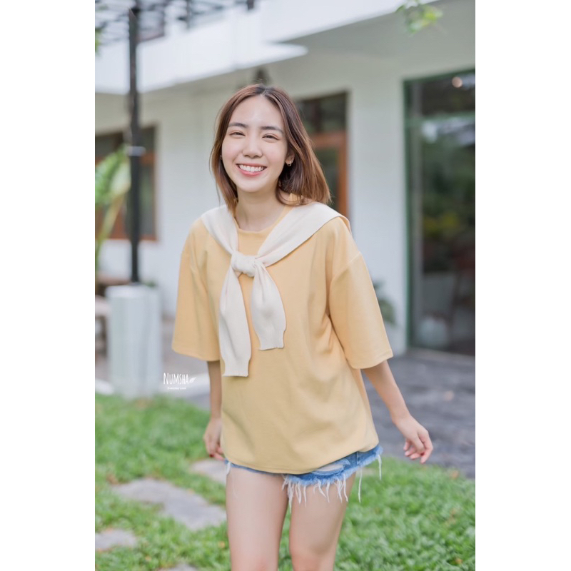 Numsha Brand เสื้อแขนสั้นผ้ายืดพาดบ่า / NB22052 / NB22053 | Shopee Thailand