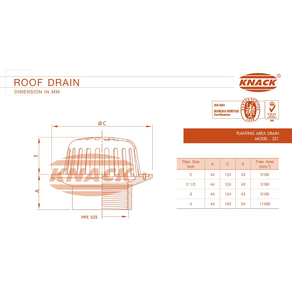 KNACK 321 Roof Drain (ทองเหลืองแท้ชุบโครเมียม) ชุดระบายน้ำ ตะแกรงน้ำ ...