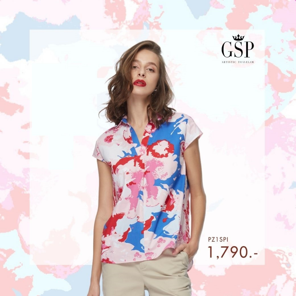 GSP Woman's blouse Cherry Blossom เสื้อผู้หญิง คอวี แขนสั้น สีชมพู ...