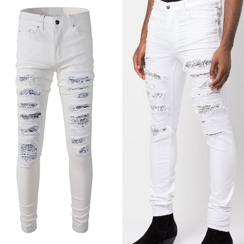 28 พร้อมส่ง Amiri white ripped jeans new cashew flower patch | Shopee ...