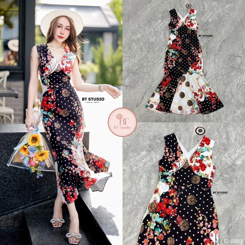 เดรสแขนกุดคอวี ปลายแต่งหางปลา (C502) Bt Studio | Shopee Thailand