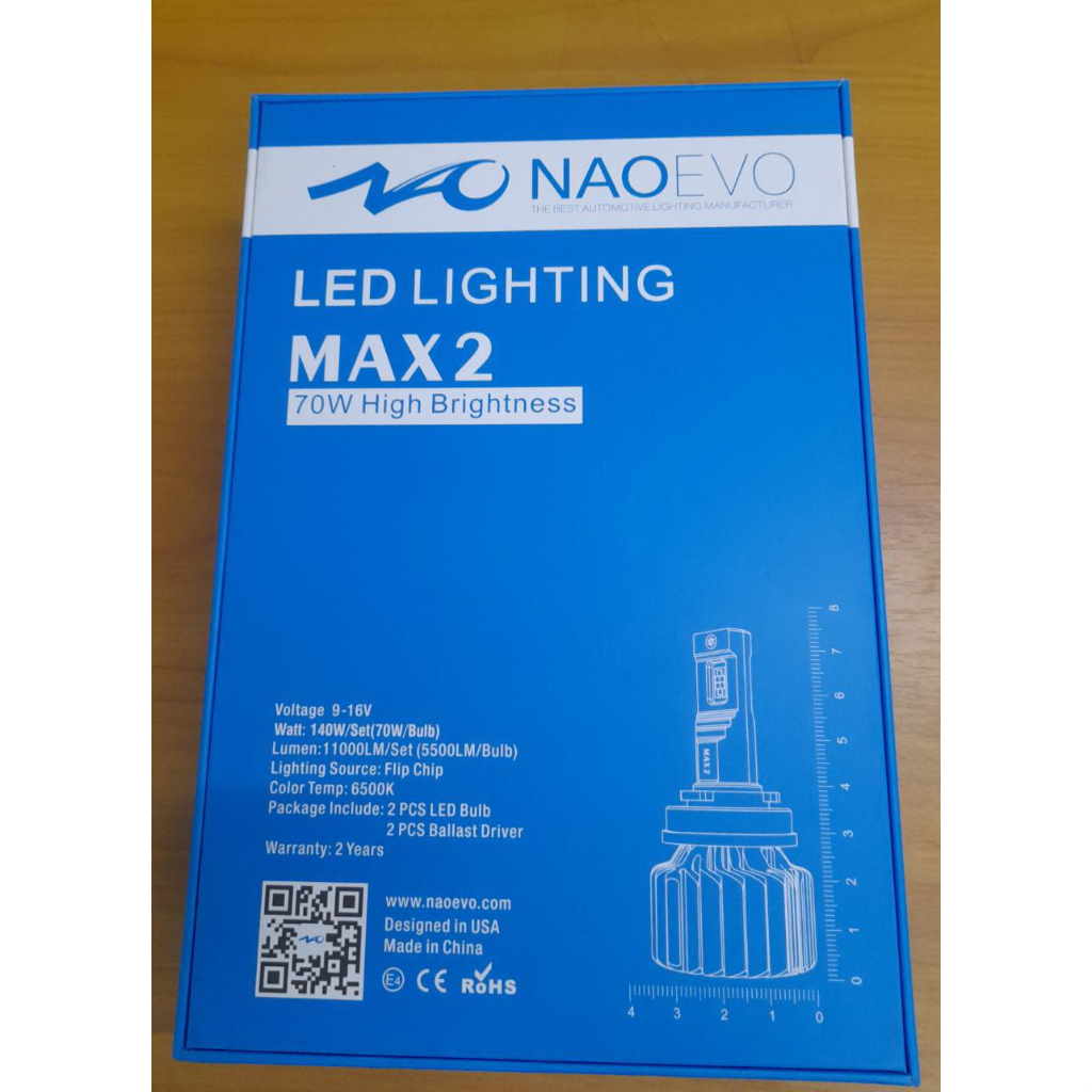 หลอดไฟหน้ารถยนต์ LED NAOEVO MAX2 กำลังไฟ 70W สว่าง 16800 ลูเมน แสง 6500K สว่าง 400% รับประกัน 2 ...