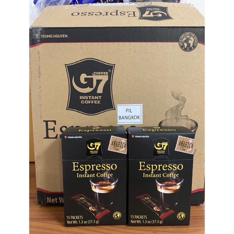 G7 Espresso กาแฟดำเอสเพรสโซ่ กาแฟอาราบิก้า 100% แบบสำเร็จรูป 1 กล่องมี 15 ซอง (37.5g) ล็อตใหม่ ...