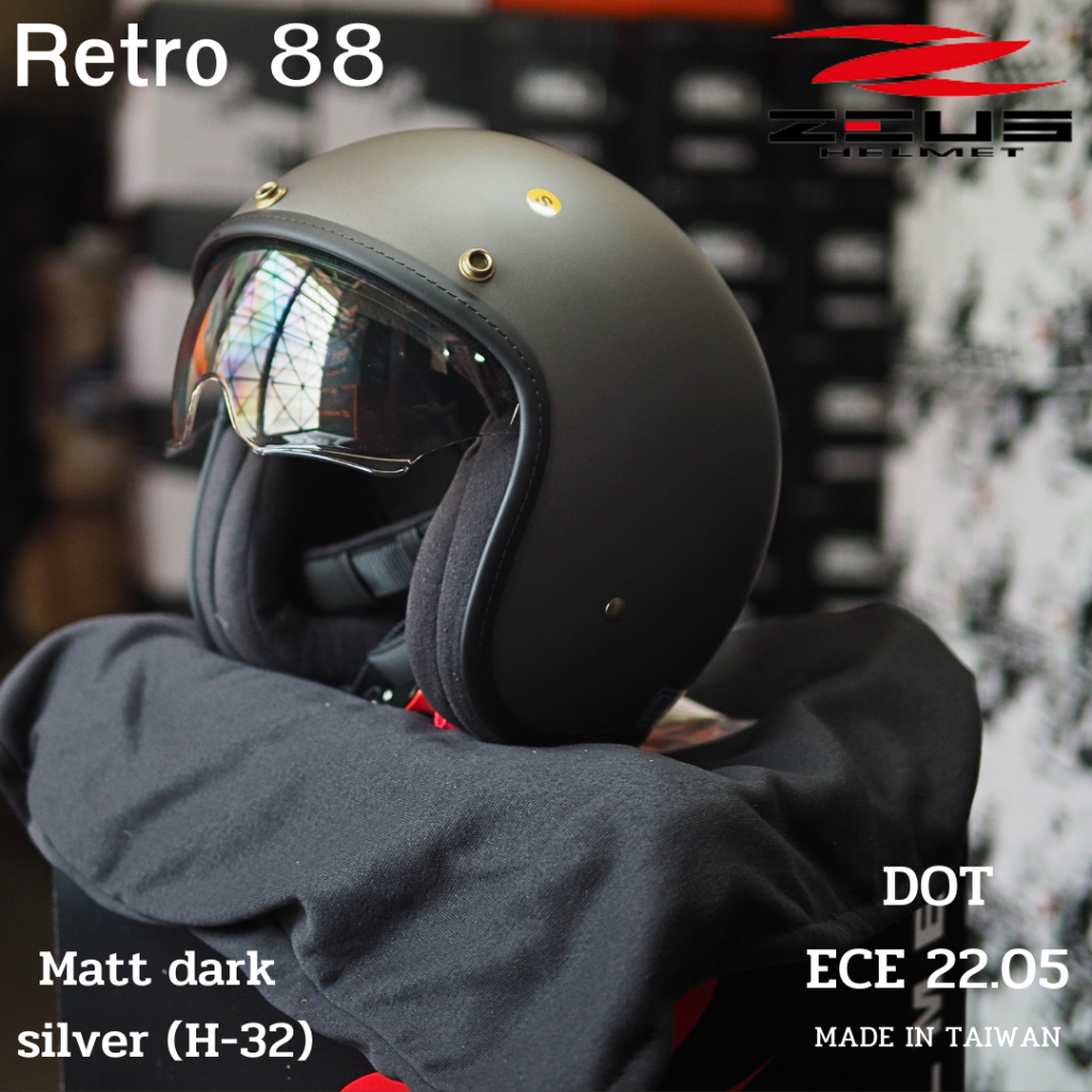 หมวกกันน็อค3กระดุม Zeus Helmets รุ่น zs-388 Retro 88 vintage วินเทจ ...