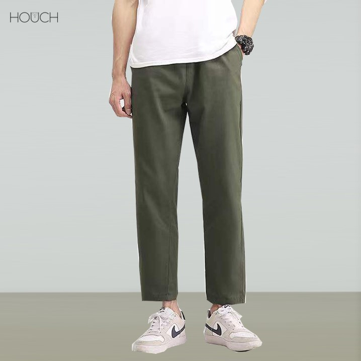 Houch พร้อมส่ง COD กางเกงชิโน่เข้ารูป กางเกงขายาวเอวยืด ผ้า Cotton 100% ...