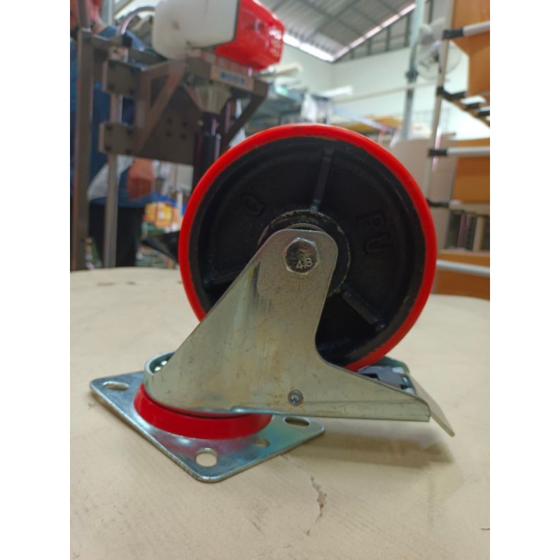 ล้อรถเข็น ล้อPU 6" สีส้มแกนเหล็ก แป้นหมุนเบรคเหล็ก ขาปั้ม Load 200 Kg ...