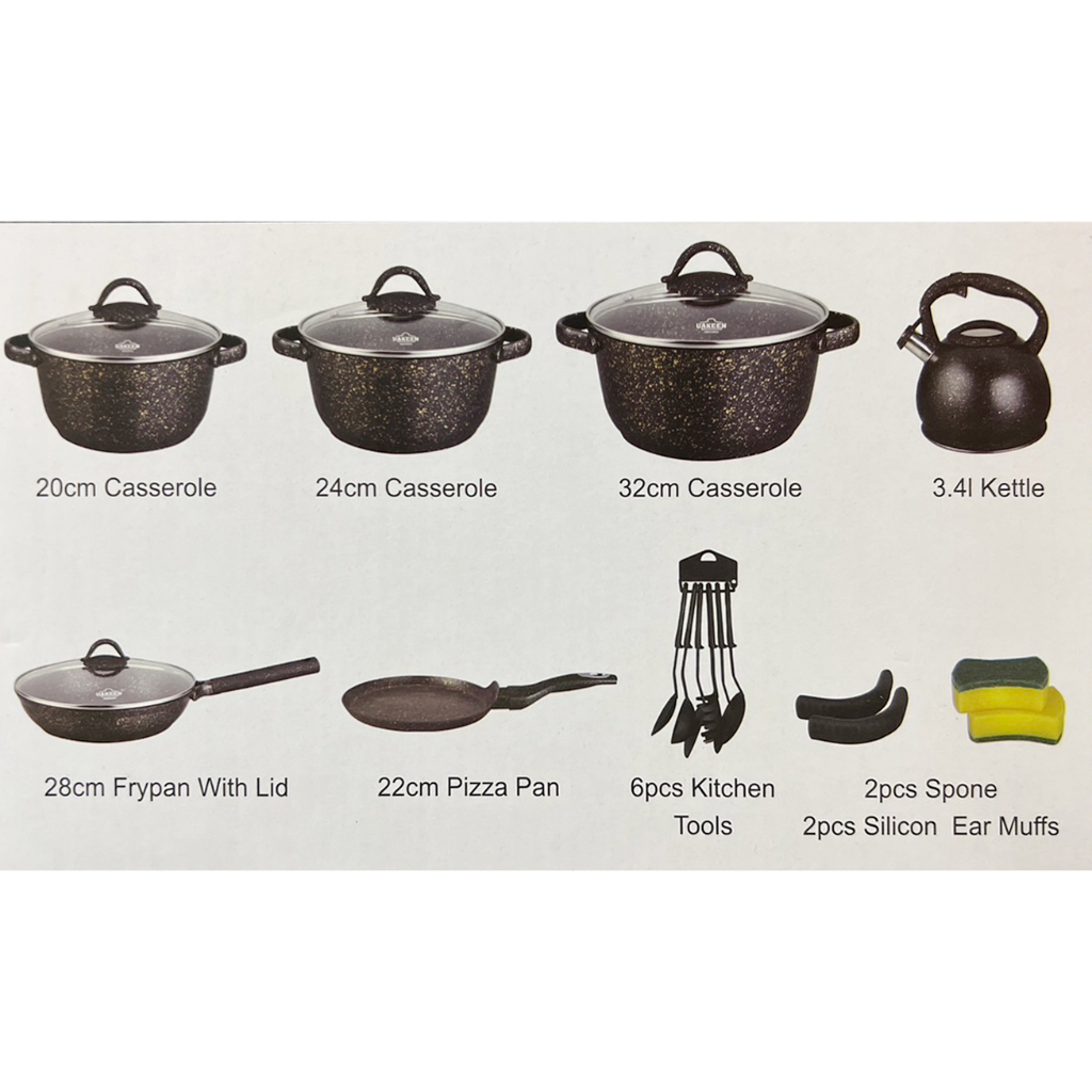 กะทะ หม้อ เซ็ตหม้อกระทะ ฝาปิด เคลือบหินอ่อน UNKEEN GRANITE SET | Shopee ...