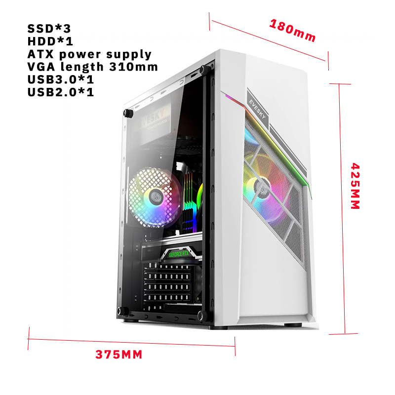 EVESKY Ling to Desktop Electric Case กรณีคอมพิวเตอร์ DIY Side Penetration เกม Water Cooling ATX ...