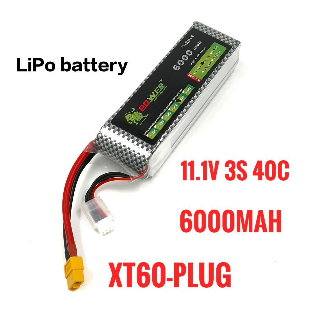 แบตเตอรี่ Lipo 3S 11.1V 6000mah 40C สำหรับ รถบังคับ/เรือ/เครื่องบิน/โด ...