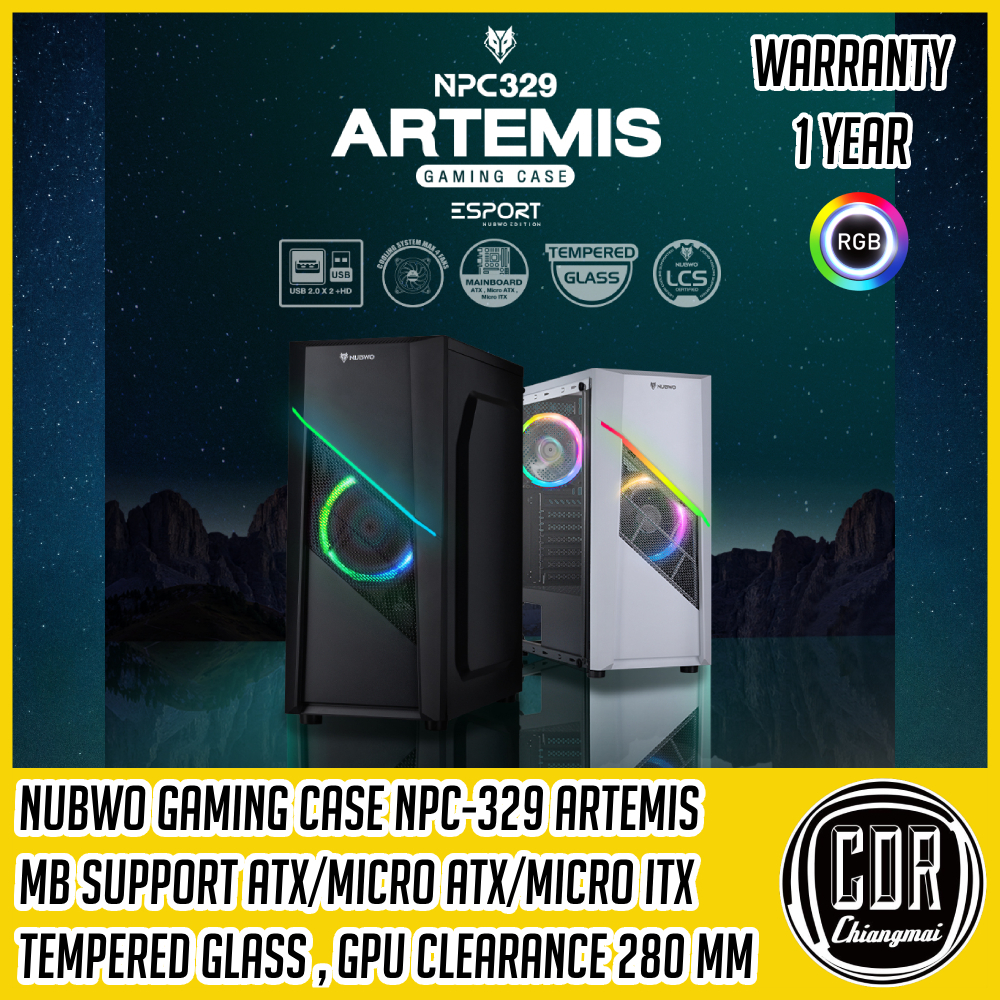 เกมมิ่งเคส Nubwo Gaming Case NPC329 Artemis [ฺBLACK/WHITE] FREE!! 2 RGB FAN [ประกันศูนย์ 1ปี ...