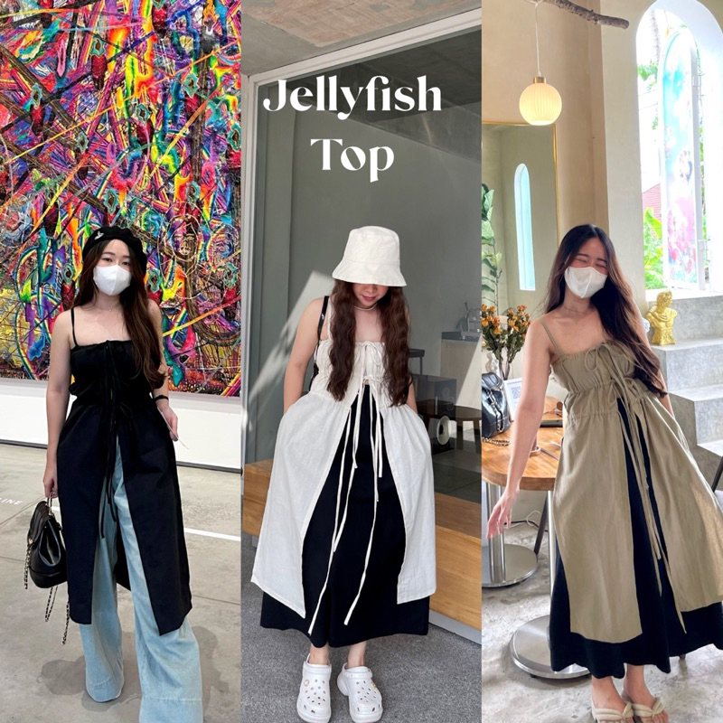 Jellyfish Top เสื้อสายเดี่ยวตัวยาวสุดเก๋แบบผูก3ชั้น | Shopee Thailand