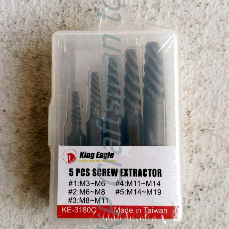 ชุดถอนเกลียวซ้าย ชุดถอนเกลียวซ้าย 3-19 มม KING EAGLE. 5 ตัวชุด รุ่น KE-3180C ( Screw Extractor ...