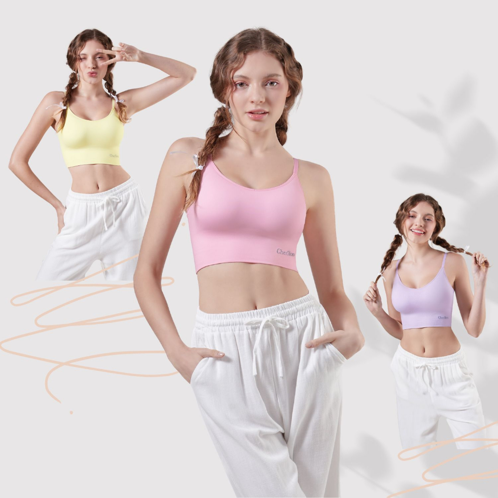 Cherilon Tee Bra เชอรีล่อน บราไร้โครง เสื้อใน ดันทรง เสื้อครอป สายเดี่ยว ฟองน้ำชิ้นเดียว นุ่ม ...