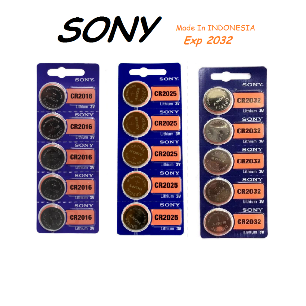 ถ่านกระดุม CR2016, CR2025, CR2032, Watch Bat, Lithium 3V. 1แผง 5ก้อน Made In Indonesia EXP 12 ...