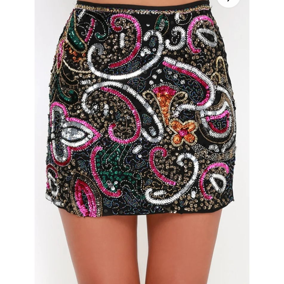 Glamorous Carnival of Color Black Sequin Mini Skirt กระโปรงสีดำปัก ...