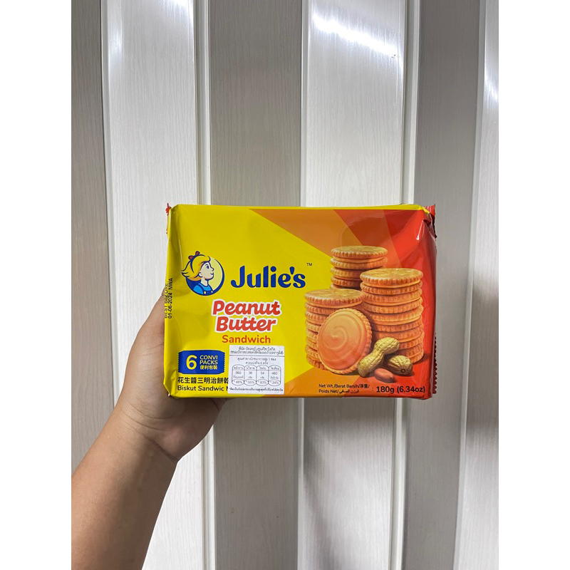 จูลี่ล์ บิสกิต สอดไส้เนยถั่ว julie's peanut butter sandwich biscuits ขนาด 135 กรัม และ ขนาด 180 ...