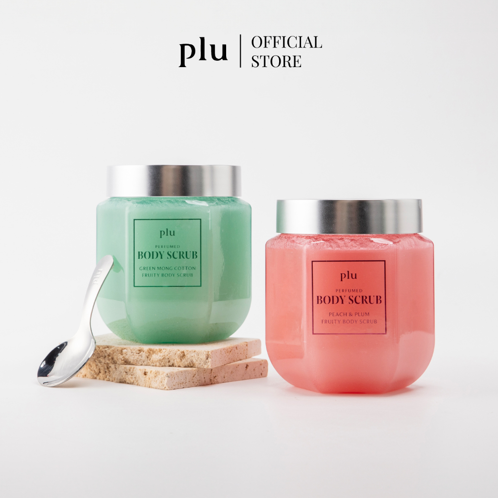 [PLU DUO SET] PLU PERFUMED FRUITY BODY SCRUB PEACH & PLUM 500G + GREEN ...