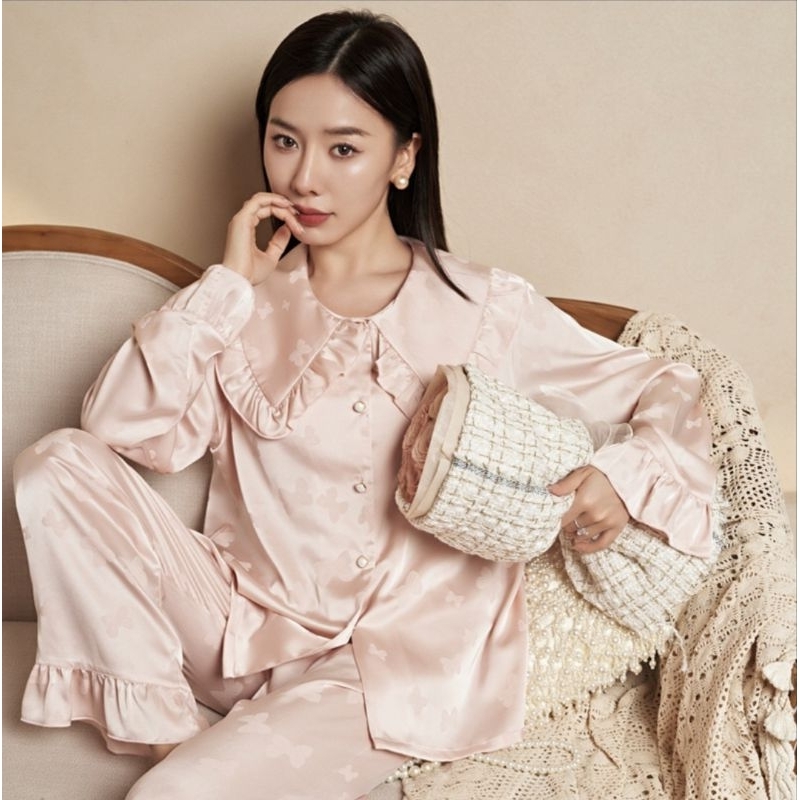 ชุดนอน Lauren pajamas - peach (premium silk satin) | Shopee Thailand