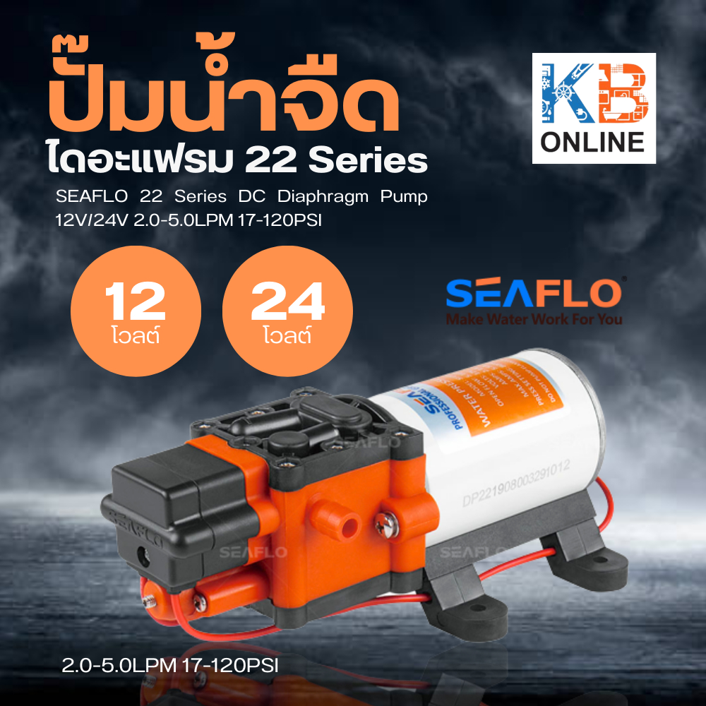 SEAFLO ปั๊มน้ำแรงดันDC12V , 24V ซีรี่ย์ 22 ปั๊มพ่นหมอก ปั๊มออโต้ Electronic Sensing SFDP1-013 ...