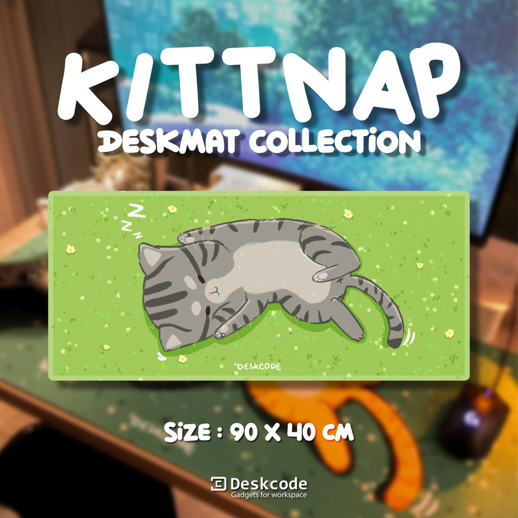 [ DESKCODE ] แผ่นรองเมาส์แมว แผ่นรองคีย์บอร์ดแมว KITTNAP COLLECTION ลูกแมว น้องแมว ~ ขนาดใหญ่ 90 ...
