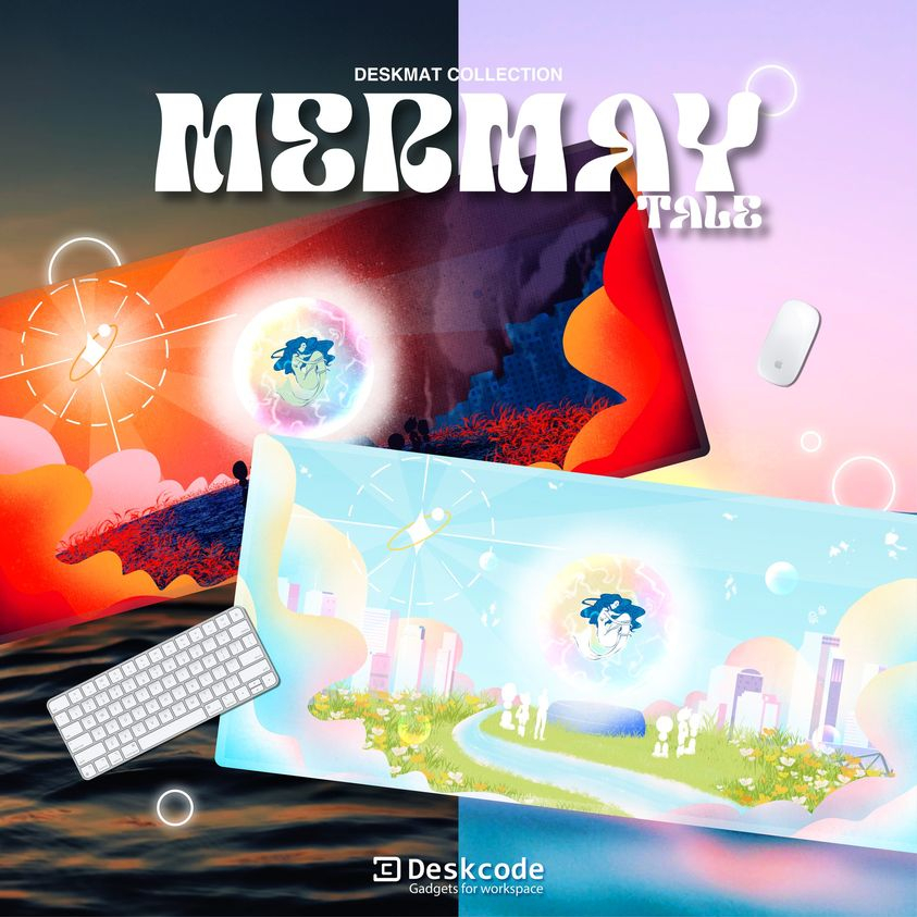 [ DESKCODE ] THE TALE OF MERMAY แผ่นรองเมาส์ แผ่นรองคีย์บอร์ด ขนาดใหญ่ 90 x 40 cm. หนา 3 m ...