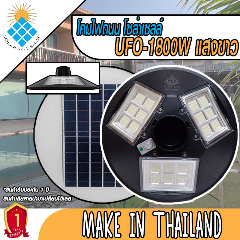 รุ่นใหม่ 1800W" โคมไฟถนน UFO Square Light 1800W โคมไฟโซล่าเซลล์ แสงขาว รับประกันแผง 5 ปี ค่าไฟ 0 ...