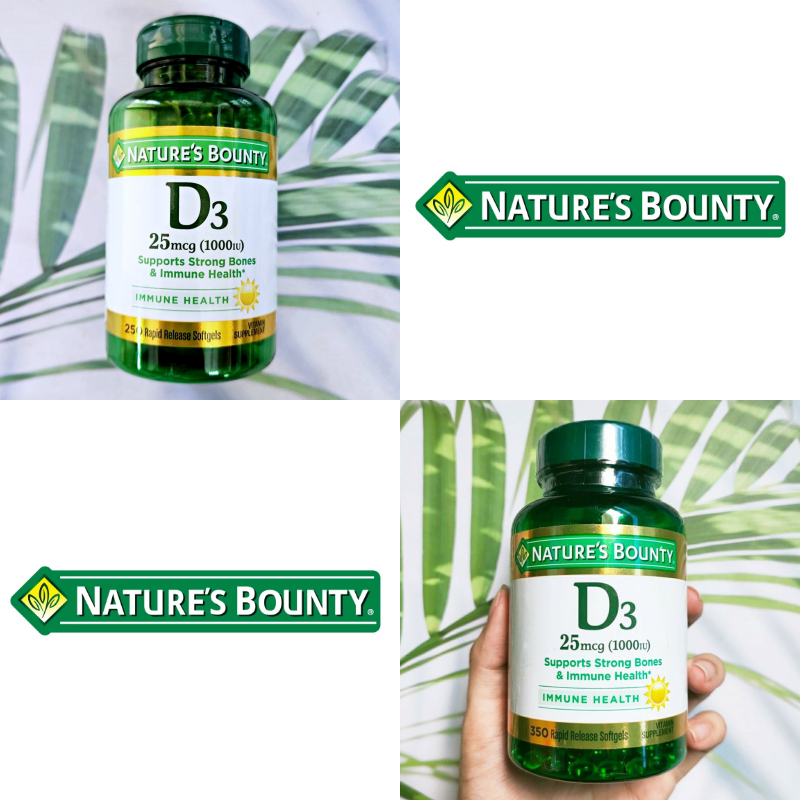 วิตามินดีสาม D3 25 mcg (1000 IU) 250 or 350 Rapid Release Softgels (Nature's Bounty®) D-3 ...