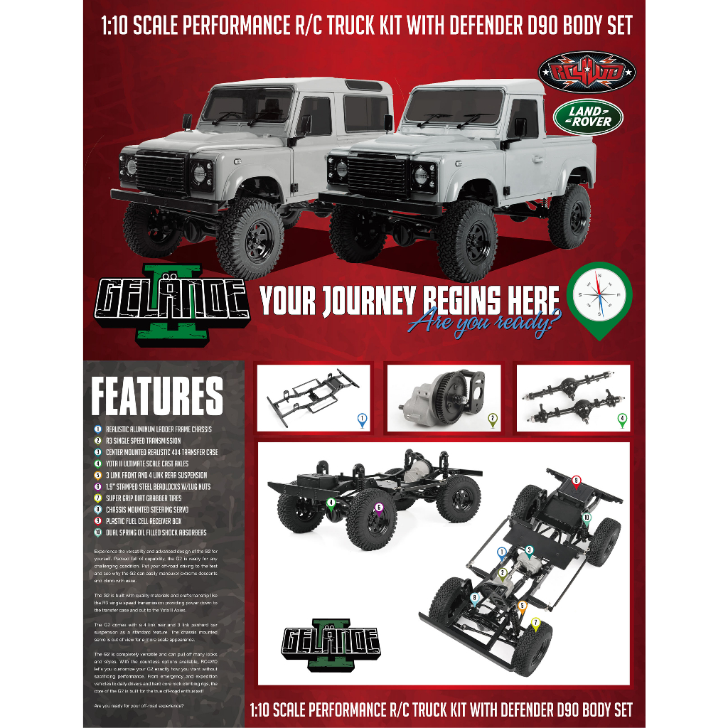 RC4WD Gelande II Kit w/ 2015 Land Rover Defender D90 Hard Body Set ...