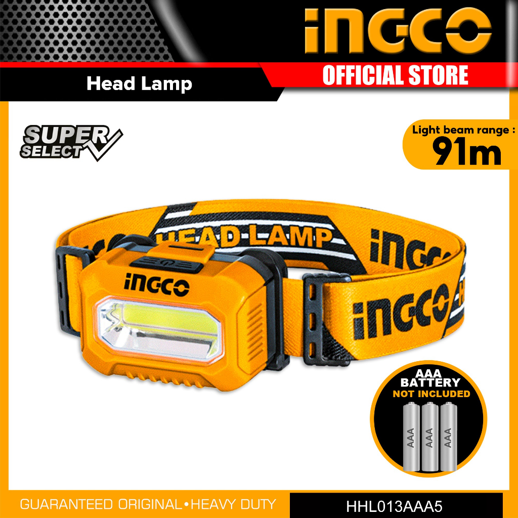 INGCO ไฟฉาย LED คาดศีรษะ สว่าง 200 Lumens กันน้ำฝนระดับ IPX4 (ใส่ถ่าน ...