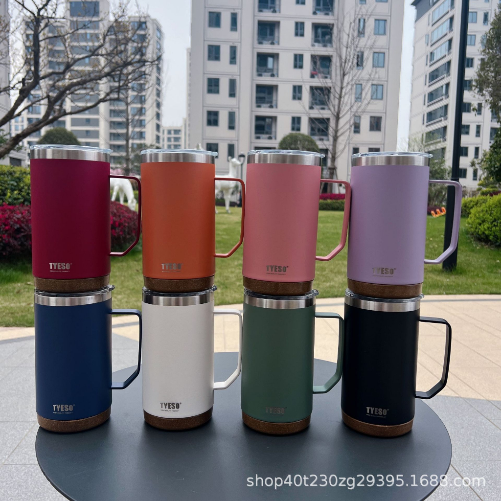TYESO แก้วกาแฟหูจับ สแตนเลส304 530ml 710ml เก็บอุณหภูมิความเย็น-ร้อน มีฝาปิดได้สนิทแน่น พกพา ...