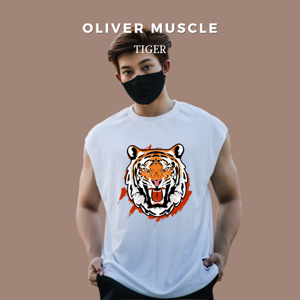 OLIVER MUSCLE เสื้อแขนกุดทรงเกาหลี ลายพี่เสือ | Shopee Thailand