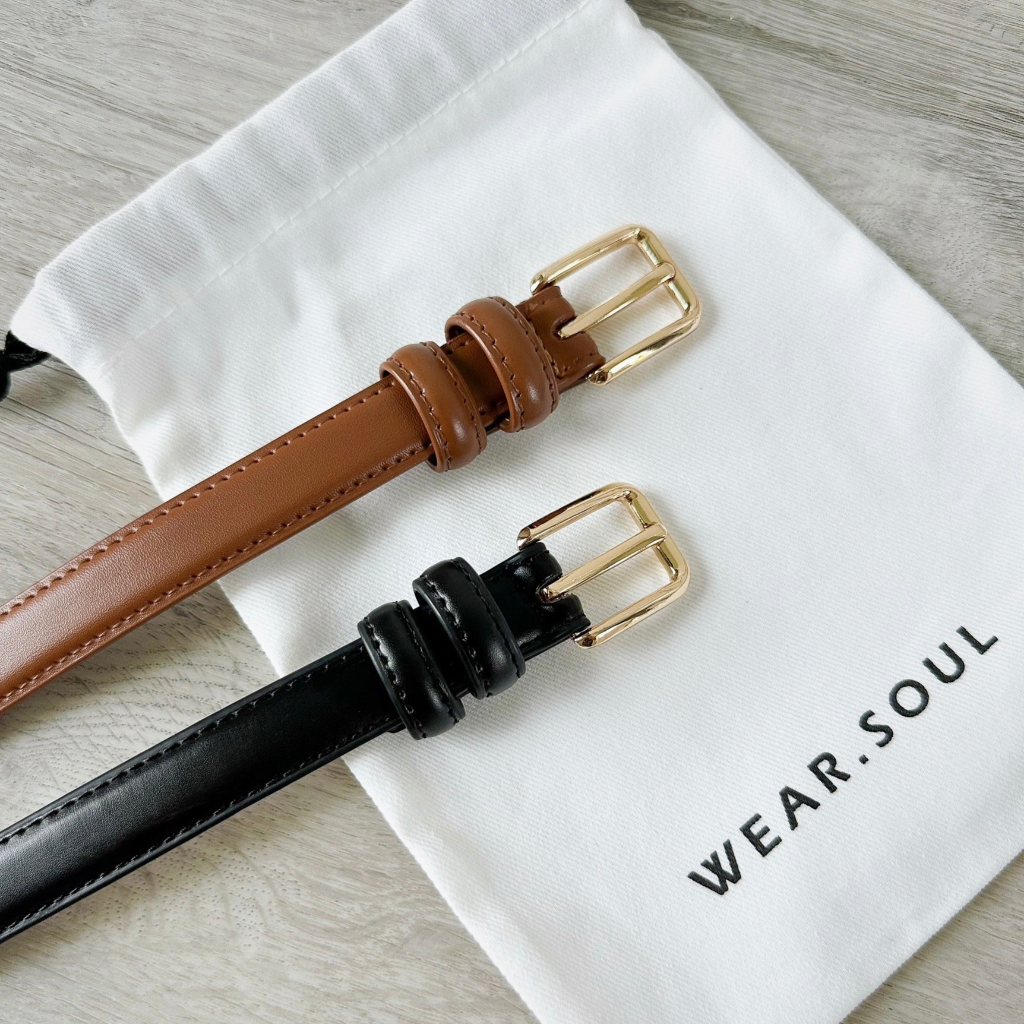 [พร้อมส่ง] WEAR.SOUL #BT129-Gold Square Leather Belt | Shopee Thailand