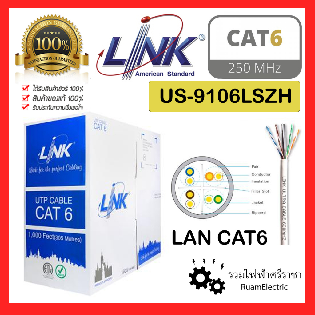 ของแท้100% LINK US-9106 LAN CAT6 สาย แลนด์ อินเตอร์เน็ต 250 MHz สายแลน แลน 9106 Lan แลน ภายใน ...
