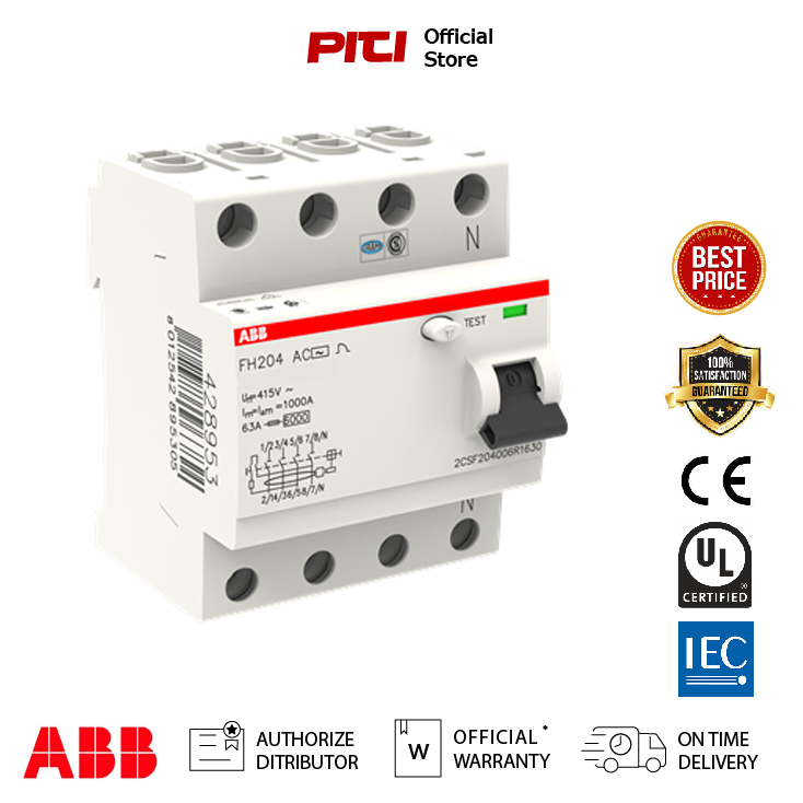 ABB RCCB FH204 25A 4P Type AC-25/0.03 สามารถตัดวงจรเนื่องจากไฟรั่ว ไฟดูด 30mA # 2CSF204006R1250 ...