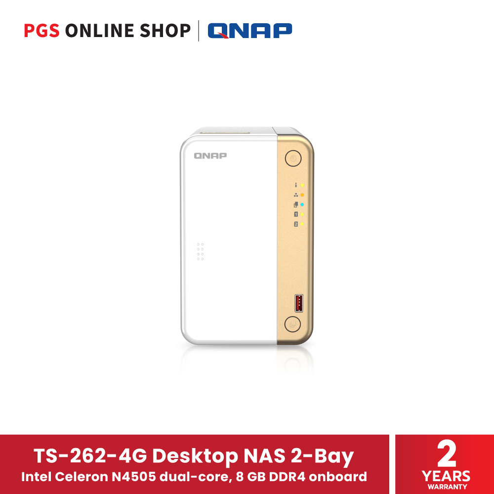QNAP TS-262-4G Desktop NAS 2-Bay, Intel Celeron N4505 dual-core, 8 GB DDR4 onboard (อุปกรณ์จัด ...