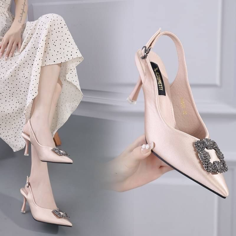 พร้อมส่ง รหัสK9609รองเท้าคัทชูสไตล์ Slink Back ผ้าไหมญี่ปุ่น ประดับ ...