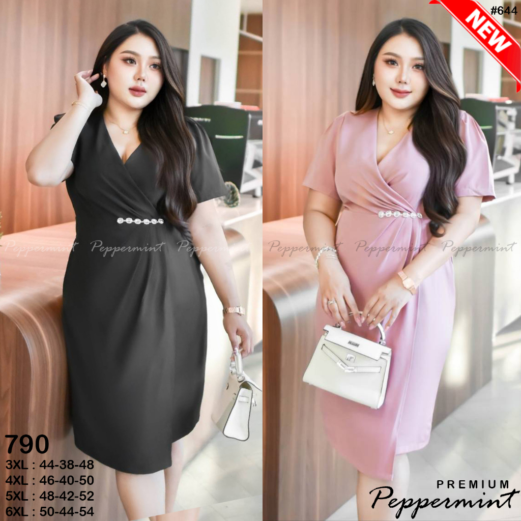 เดรสสาวอวบ หรูหรา คุณนายไฮโซ แต่งเพชรที่เอว งานป้าย พรีเมียม นำเข้า Peppermint PlusSize (644 ...