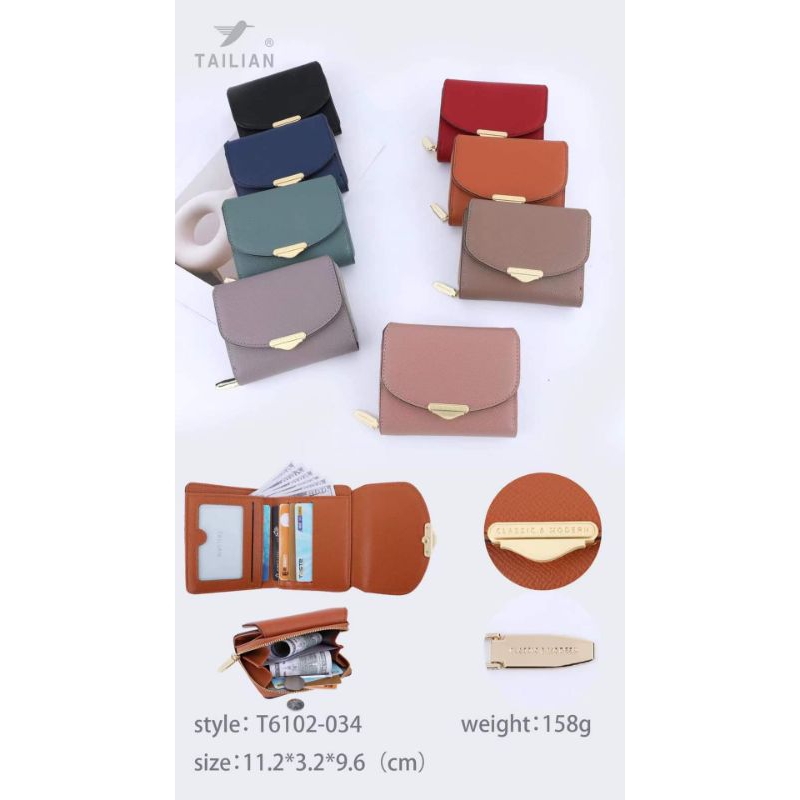 กระเป๋าสตางค์ใบสั้น 3 พับ หนังกันรอยซิปรอบ แบรนด์ TAILIAN T6102-034 | Shopee Thailand