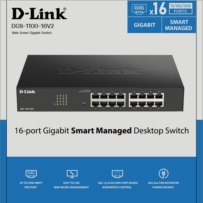 D-Link DGS-1100-16V2 16-Port L2 Gigabit Smart Managed Switch, Rack ...