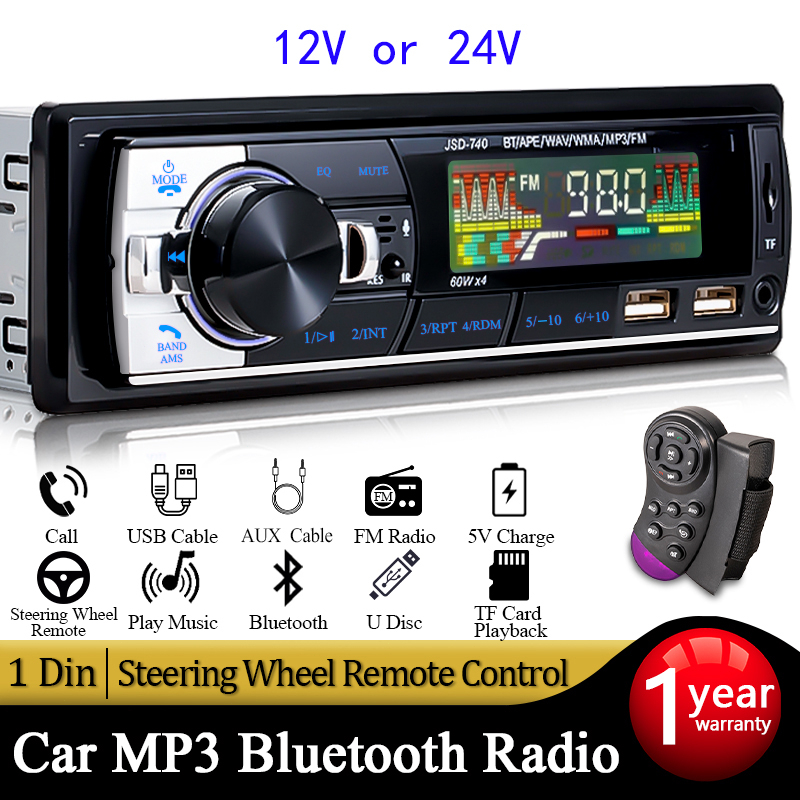 Car Radio Stereo MP3 Player Digital Bluetooth 60Wx4 FM Audio Music USB ...
